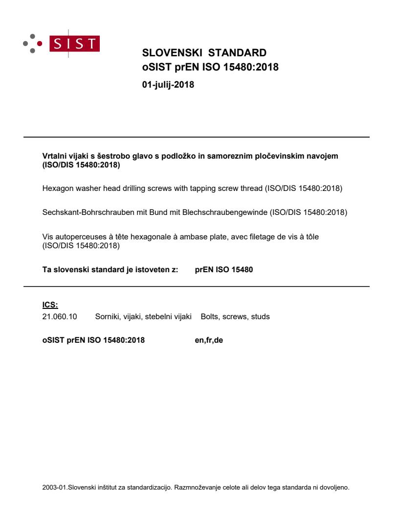 EN ISO 15480:2019 - Fasteners - Hexagon washer head drilling screws ...