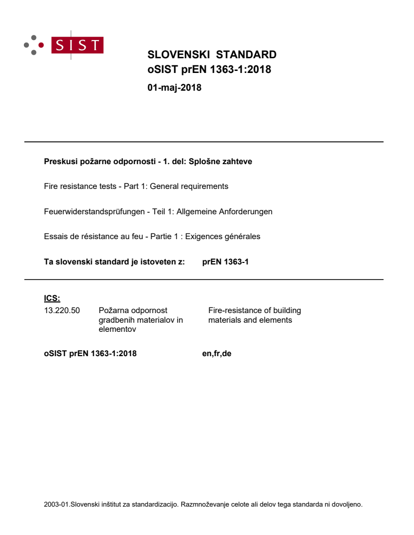EN 1363-1:2020 - Fire resistance tests - Part 1: General requirements