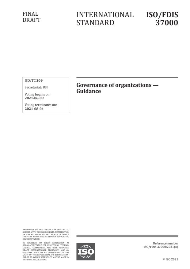 ISO FDIS 37000 Governance Of Organizations Guidance