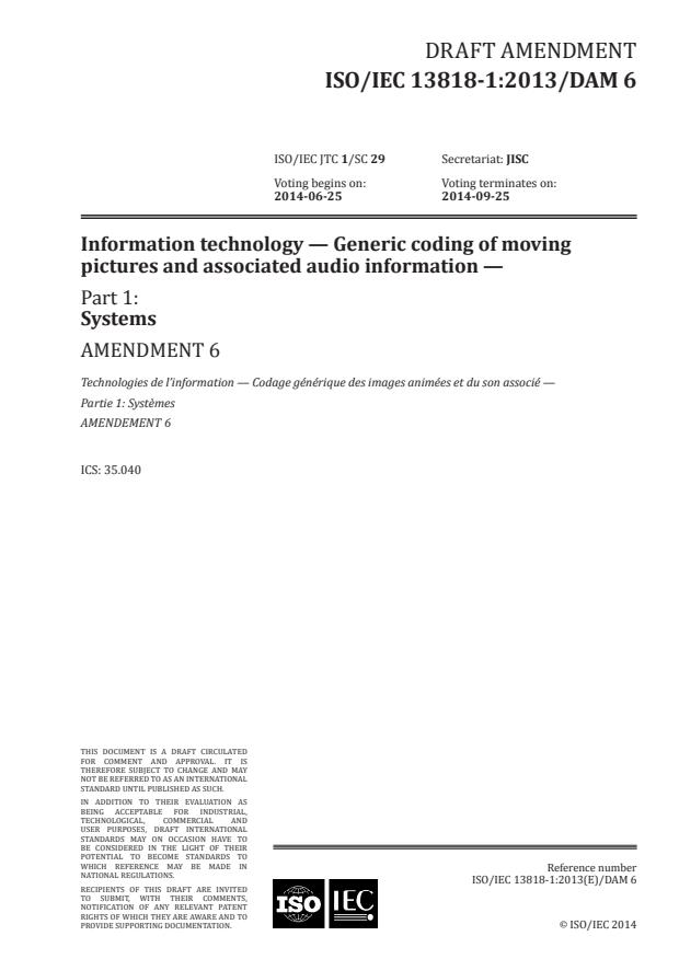 ISO/IEC 13818-1:2013/DAmd 6 - ISO/IEC 13818-1:2013/DAmd 6