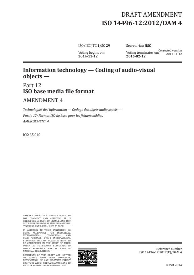 ISO/IEC 14496-12:2012/DAmd 4 - Improved audio support