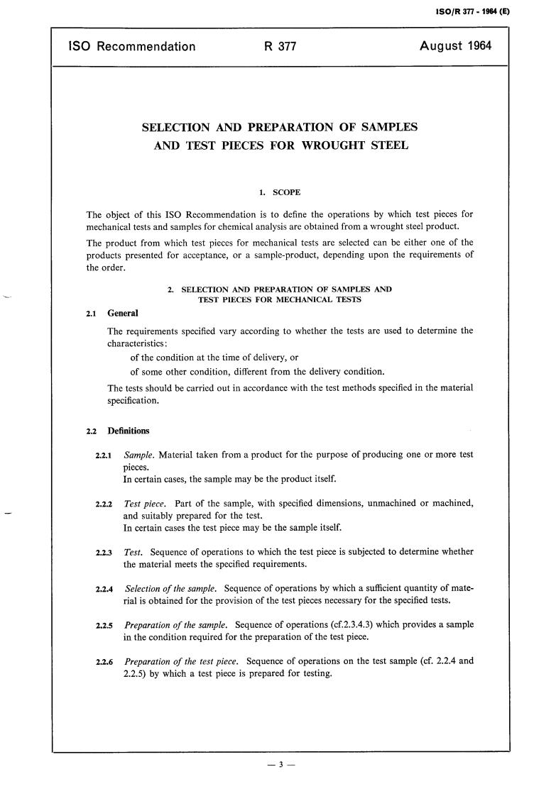 ISO/R 377:1964 - Title missing - Legacy paper document