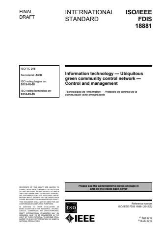 ISO/IEC/IEEE 18881:2016 - Information technology — Ubiquitous green community control network