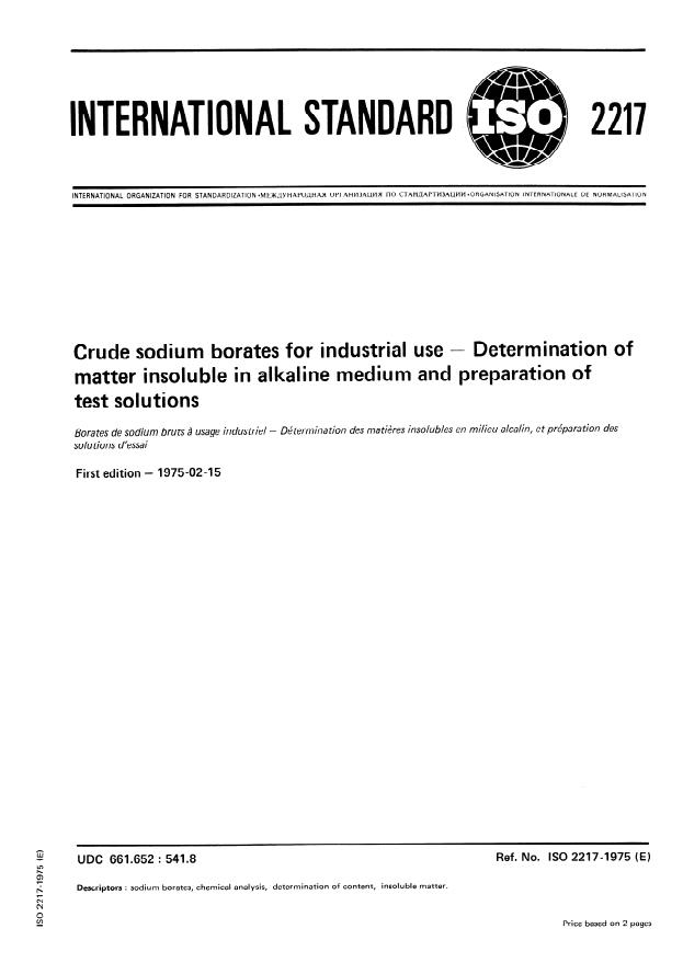 ISO 2217:1975 - Crude sodium borates for industrial use ...