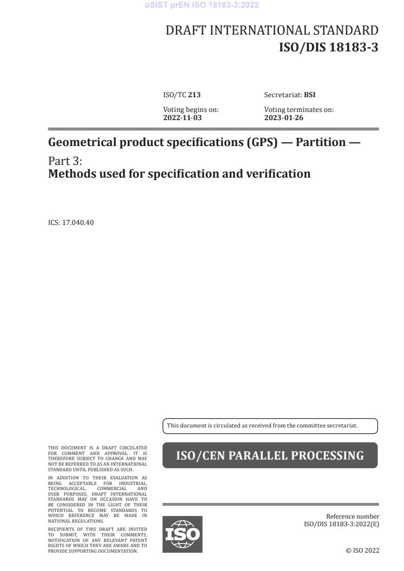 prEN ISO 18183-3 - Geometrical product specifications (GPS) - Partioning - Part 3: Methods used for