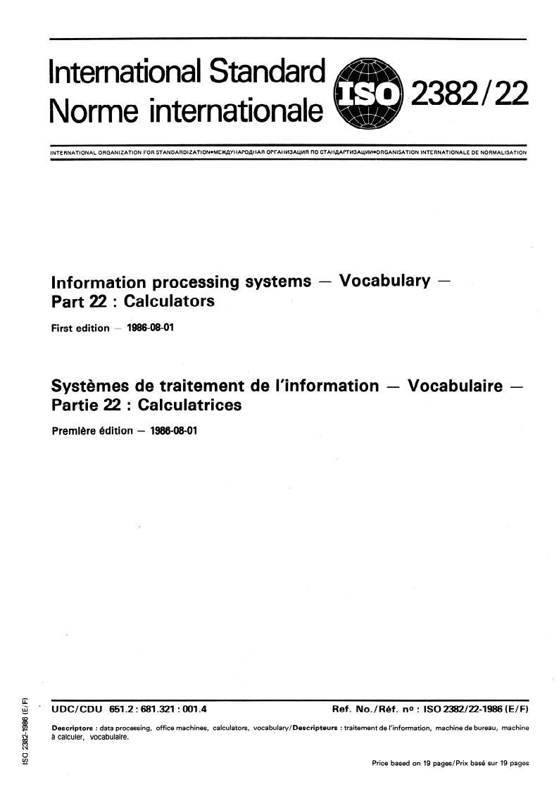 ISO 2382-22:1986 - Information processing systems — Vocabulary — Part 22: Calculators