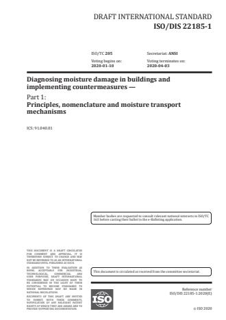 ISO/PRF 22185-1 - Diagnosing moisture damage in buildings and implementing countermeasures