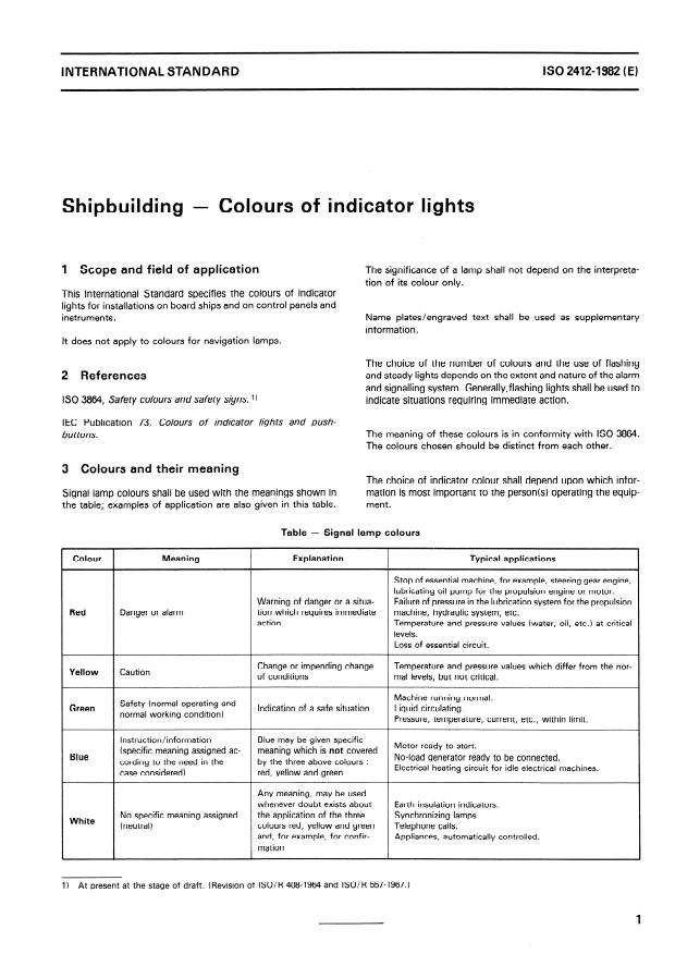 ISO 2412:1982 - Shipbuilding — Colours of indicator lights