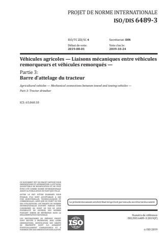 ISO/FDIS 6489-3 - Agricultural vehicles -- Mechanical connections ...