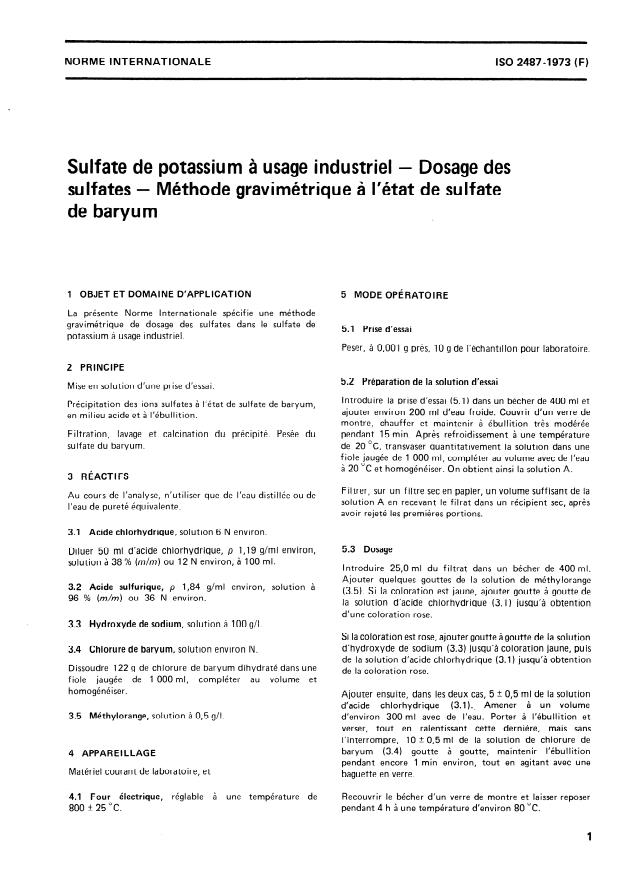 ISO 2487:1973 - Potassium sulphate for industrial use — Determination ...