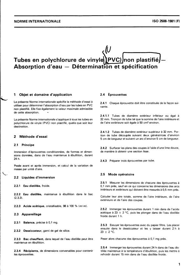 ISO 2508:1981 - Unplasticized polyvinyl chloride (PVC) pipes — Water absorption — Determination and