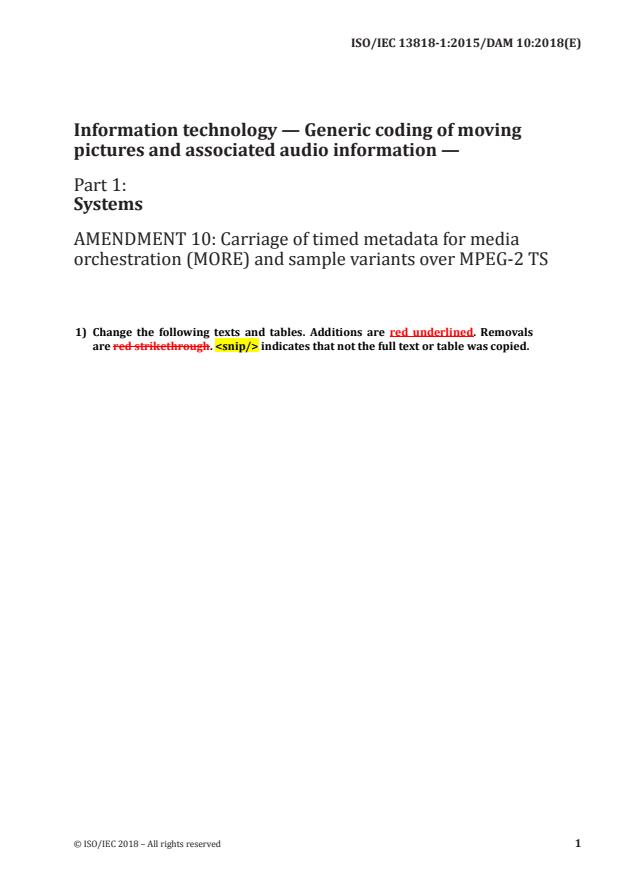ISO/IEC 13818-1:2015/DAmd 10 - Carriage of timed metadata for media orchestration (MORE) and sample