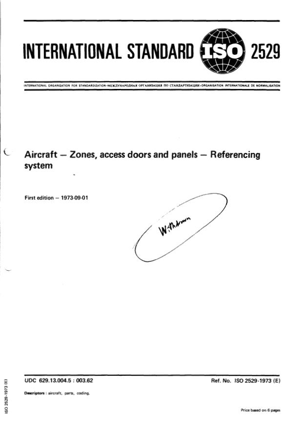 ISO 2529:1973 - Aircraft — Zones, access doors and panels — Referencing system