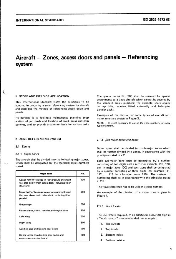 ISO 2529:1973 - Aircraft — Zones, access doors and panels — Referencing system