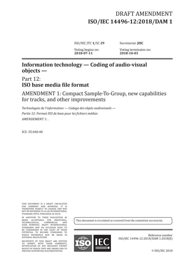 ISO/IEC FDIS 14496-12/DAmd 1 - Compact Sample-To-Group, new capabilities for tracks and other