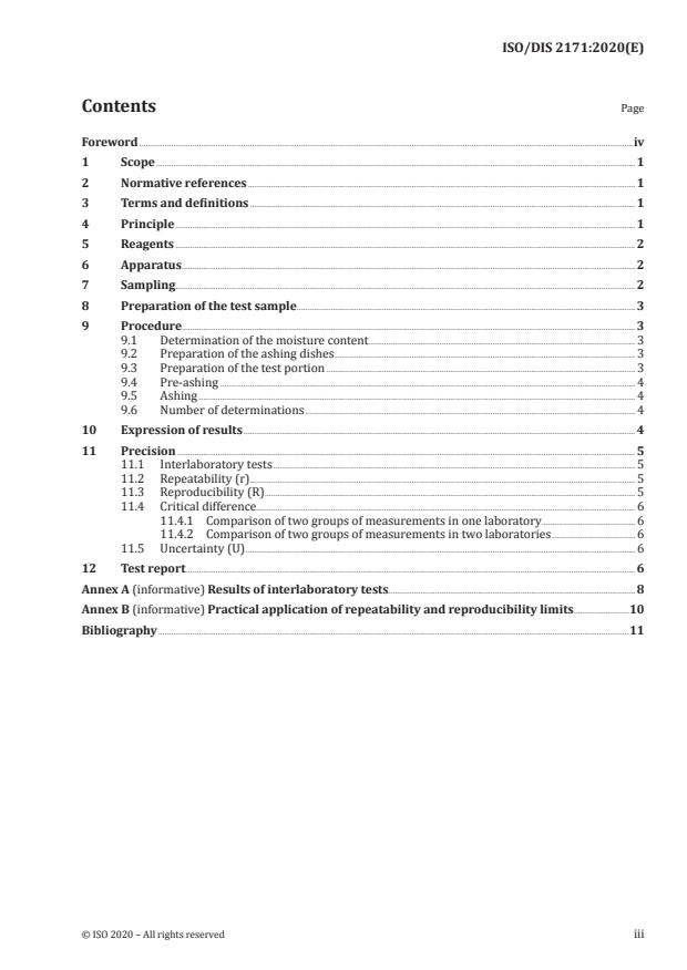 ISO/DIS 2171 - Cereals, pulses and by-products -- Determination of ash ...