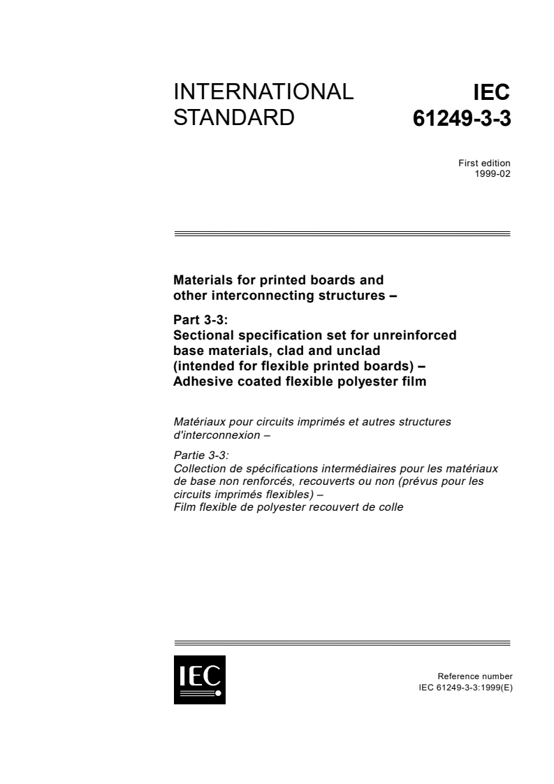 IEC 61249-3-3:1999 - Materials for printed boards and other interconnecting structures - Part 3-3: