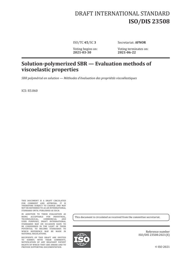 ISO/DIS 23508 - Solution-polymerized SBR -- Evaluation methods of viscoelastic properties