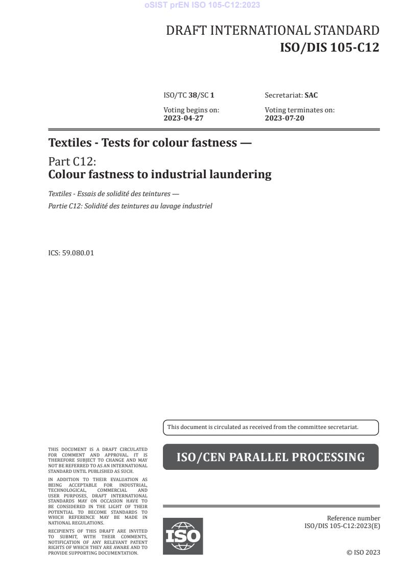 prEN ISO 105-C12 - Textiles - Tests for colour fastness - Part C12 ...