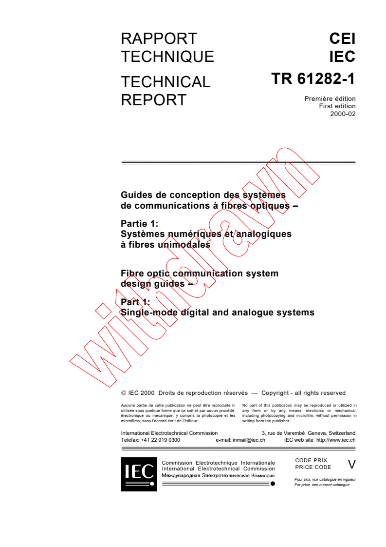 IEC TR 61282-1:2000 - Fibre optic communication system design guides - Part 1: Single-mode digital