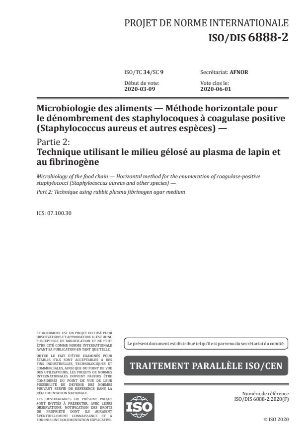 ISO/DIS 6888-2 - Microbiology of the food chain -- Horizontal method for the enumeration of ...