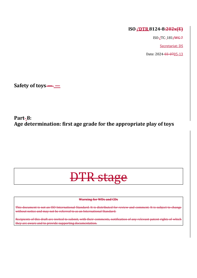 ISO/TR 8124-8 - Safety of toys — Part 8: Age determination — First age grade for the appropriate