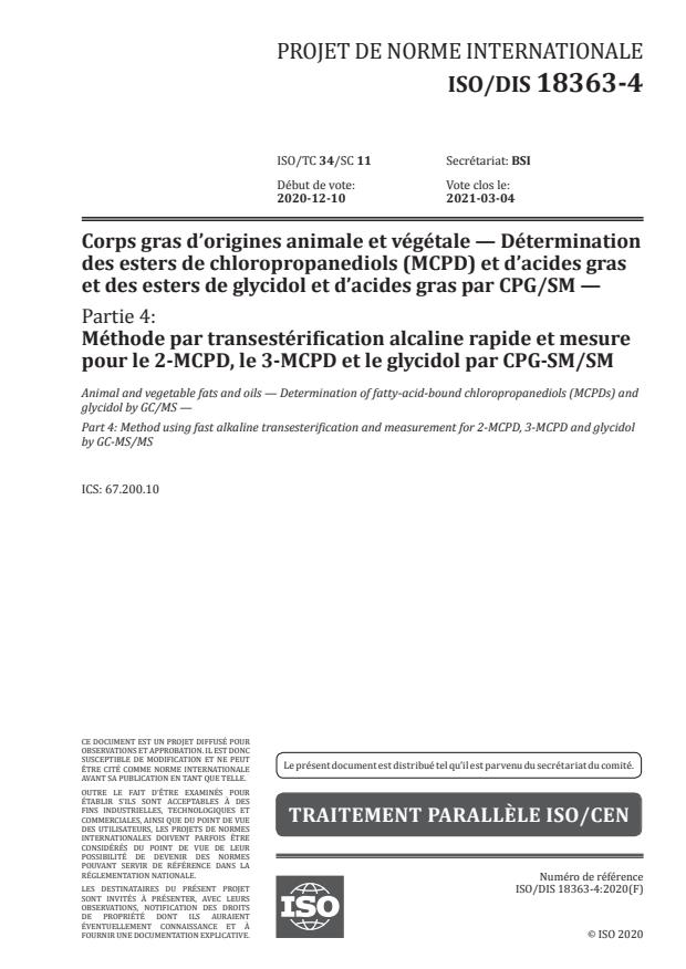 ISO/DIS 18363-4 - Animal and vegetable fats and oils -- Determination of fatty-acid-bound