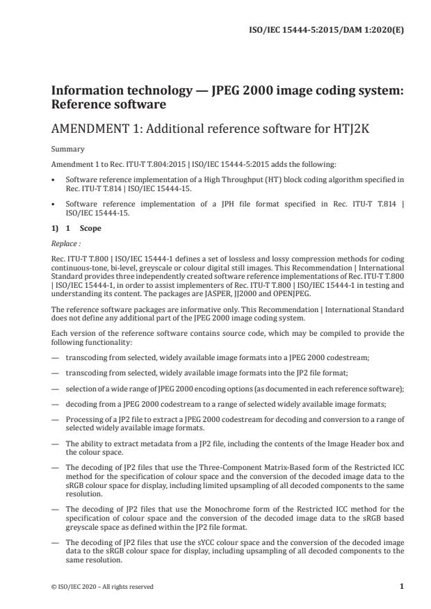 ISO/IEC 15444-5:2015/DAmd 1 - Additional reference software for HTJ2K