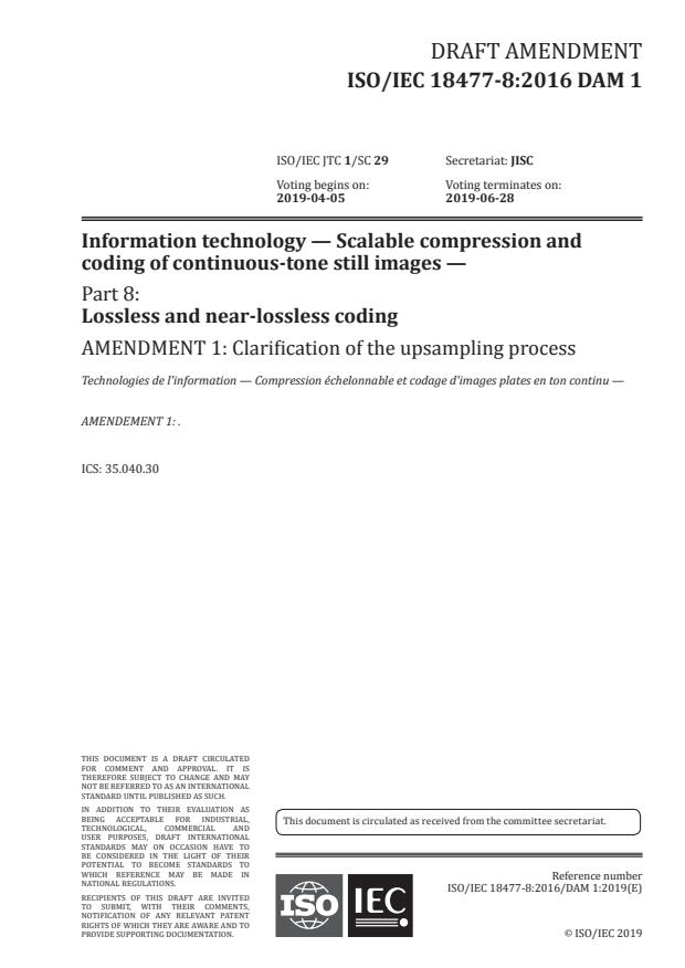 ISO/IEC 18477-8:2016/DAmd 1 - Clarification of the upsampling process