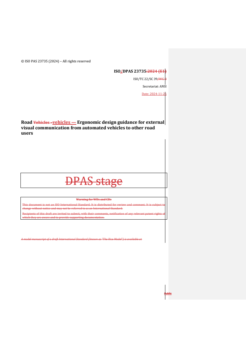 ISO/DPAS 23735 - Road vehicles — Ergonomic design guidance for external visual communication from