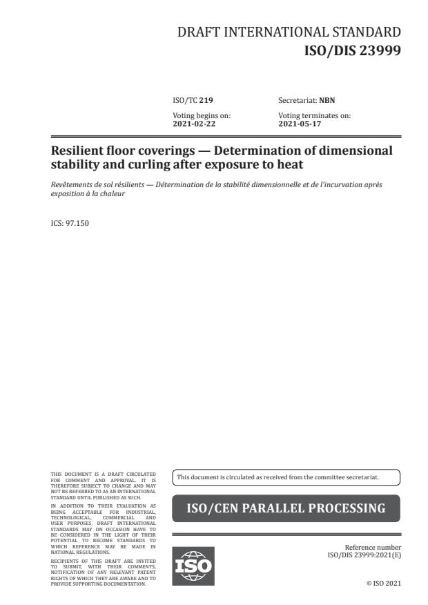 ISO/DIS 23999 - Resilient floor coverings -- Determination of dimensional stability and curling