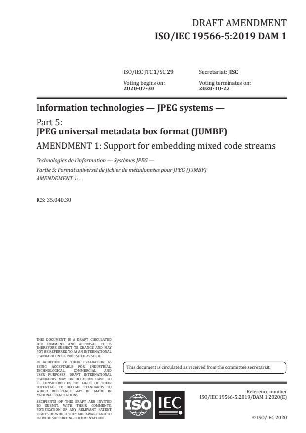 ISO/IEC 19566-5:2019/DAmd 1 - Support for embedding mixed code streams