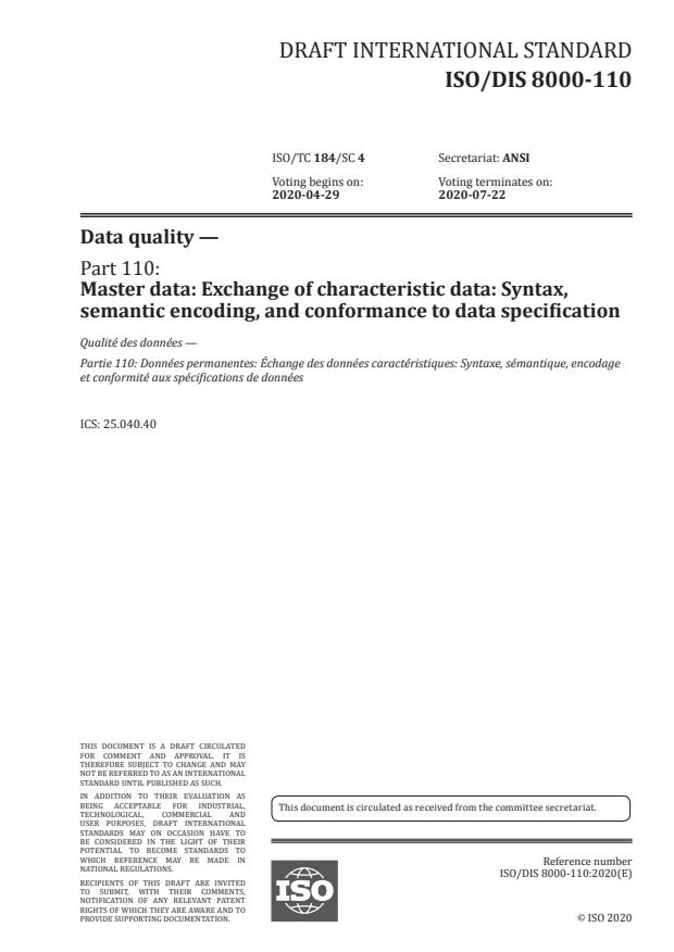 ISO/DIS 8000-110 - Data quality