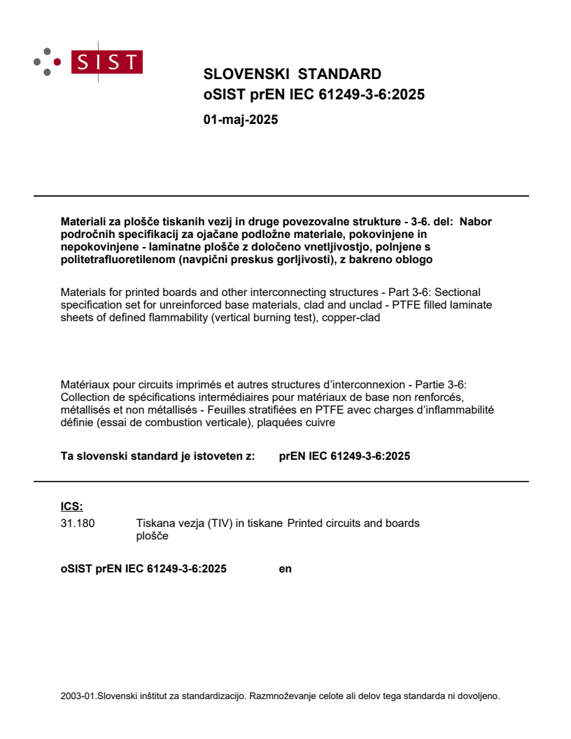 prEN IEC 61249-3-6:2025 - Materials for printed boards and other interconnecting structures - Part