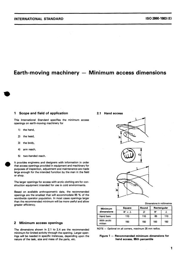ISO 2860:1983 - Earth-moving machinery — Minimum access dimensions