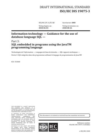 ISO/IEC DIS 19075-3 - Information technology -- Guidance for the use of database language SQL