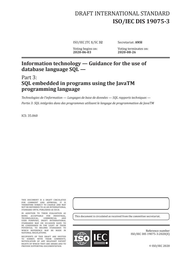 ISO/IEC DIS 19075-3 - Information technology -- Guidance for the use of database language SQL