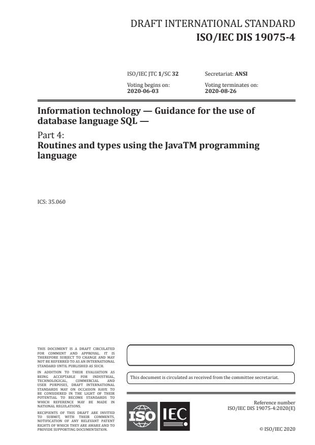ISO/IEC DIS 19075-4 - Information technology -- Guidance for the use of database language SQL