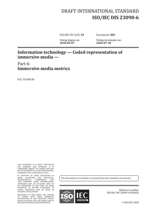 ISO/IEC DIS 23090-6 - Information technology -- Coded representation of immersive media