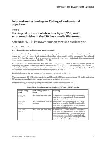 ISO/IEC 14496-15:2019/FDAmd 1 - Improved support for tiling and layering