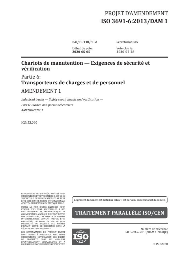 ISO 3691-6:2013/DAmd 1 - ISO 3691-6:2013/DAmd 1