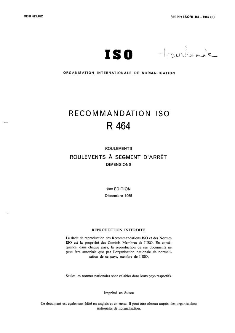 ISO/R 464:1965 - Title missing - Legacy paper document