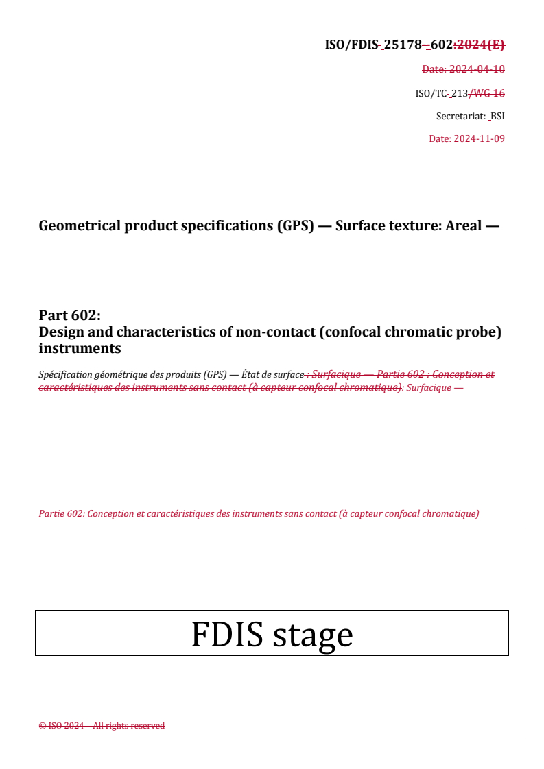ISO/FDIS 25178-602 - Geometrical product specifications (GPS) — Surface texture: Areal — Part 602: