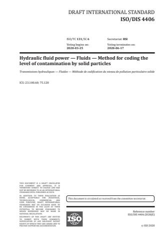 ISO 4406:2021 - Hydraulic fluid power -- Fluids -- Method for coding the level of contamination by