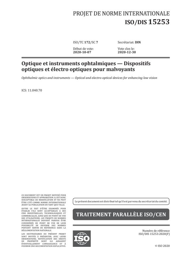 ISO/DIS 15253 - Ophthalmic optics and instruments -- Optical and ...