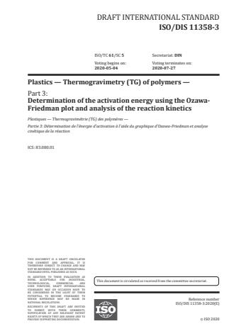 ISO/FDIS 11358-3 - Plastics -- Thermogravimetry (TG) of polymers