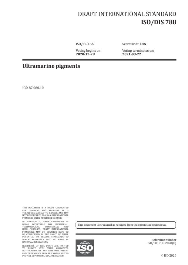 ISO/DIS 788 - Ultramarine pigments