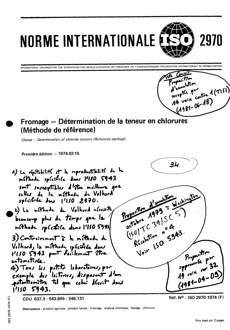 ISO 2970:1974 - Withdrawal of ISO 2970-1970