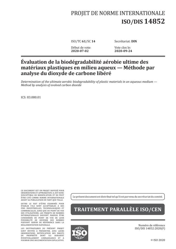ISO/DIS 14852 - Determination of the ultimate aerobic biodegradability ...