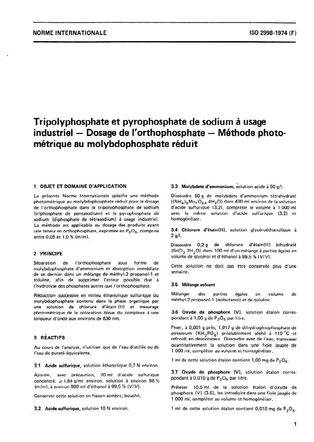 ISO 2998:1974 - Sodium tripolyphosphate and sodium pyrophosphate for industrial use — Determination